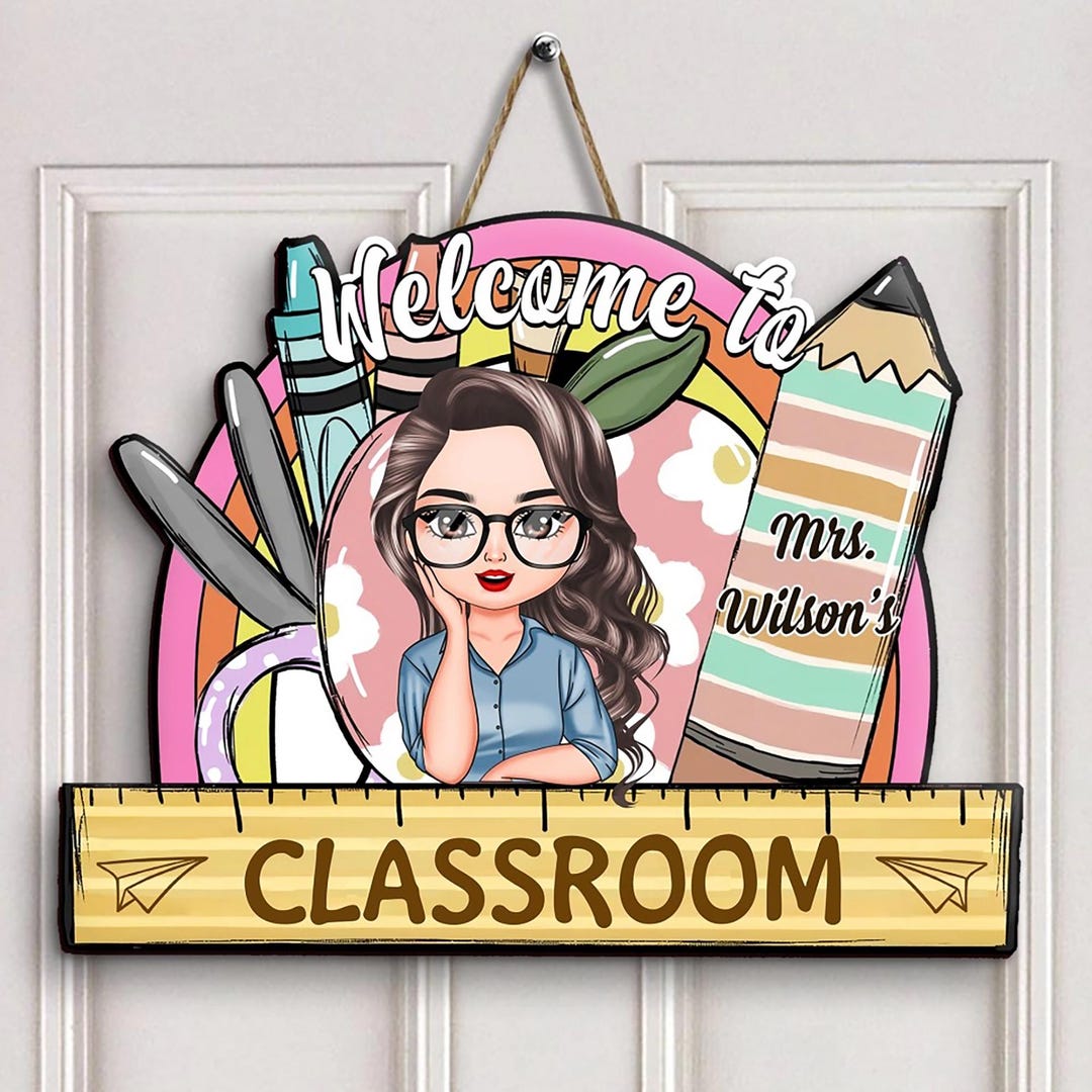 Personalized Teacher Door Hanger, Pencil Teacher Name Sign for Door ...