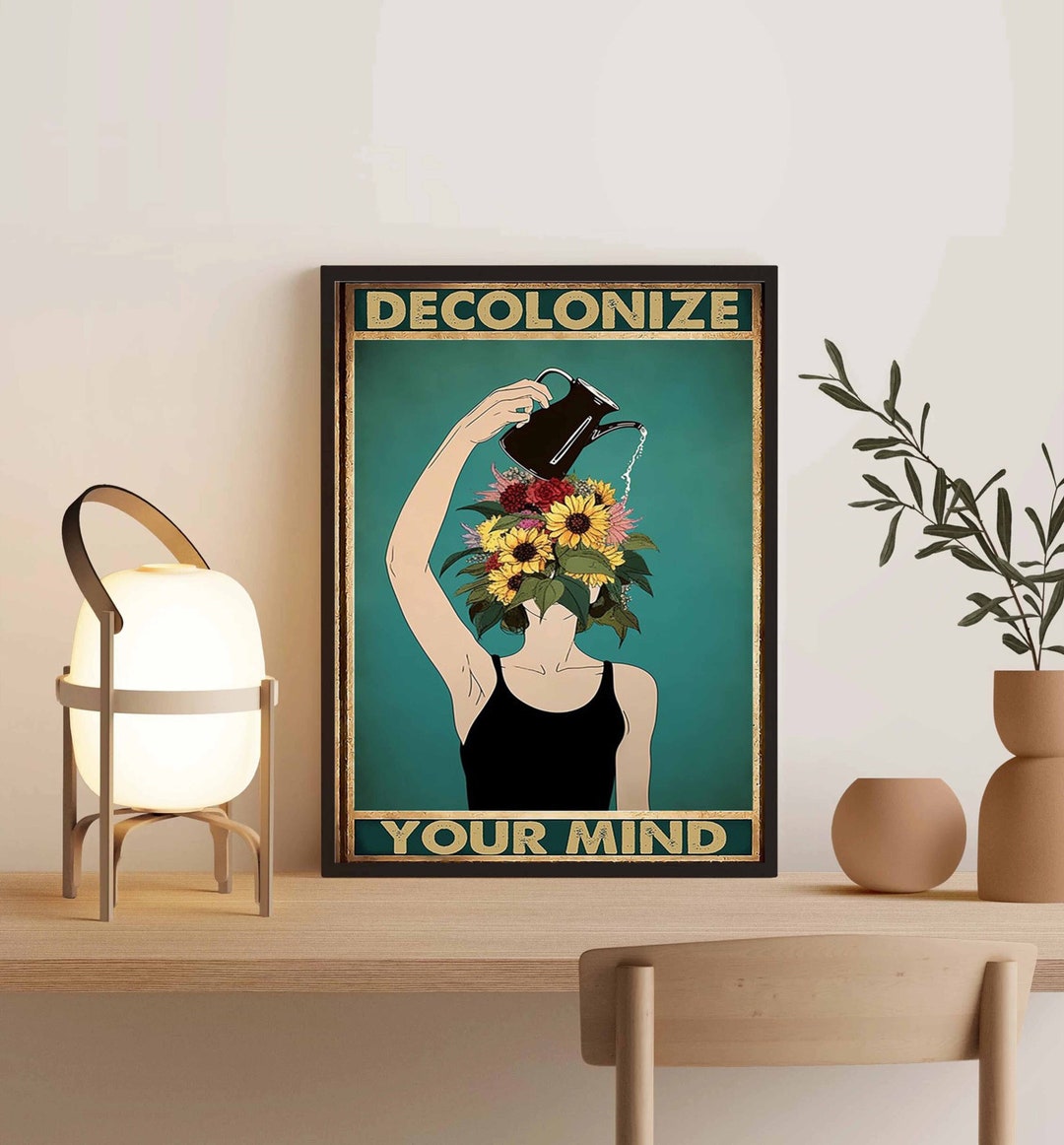 Decolonize Your Mind Vintage Poster, Pot Head Flower , Mental Health ...
