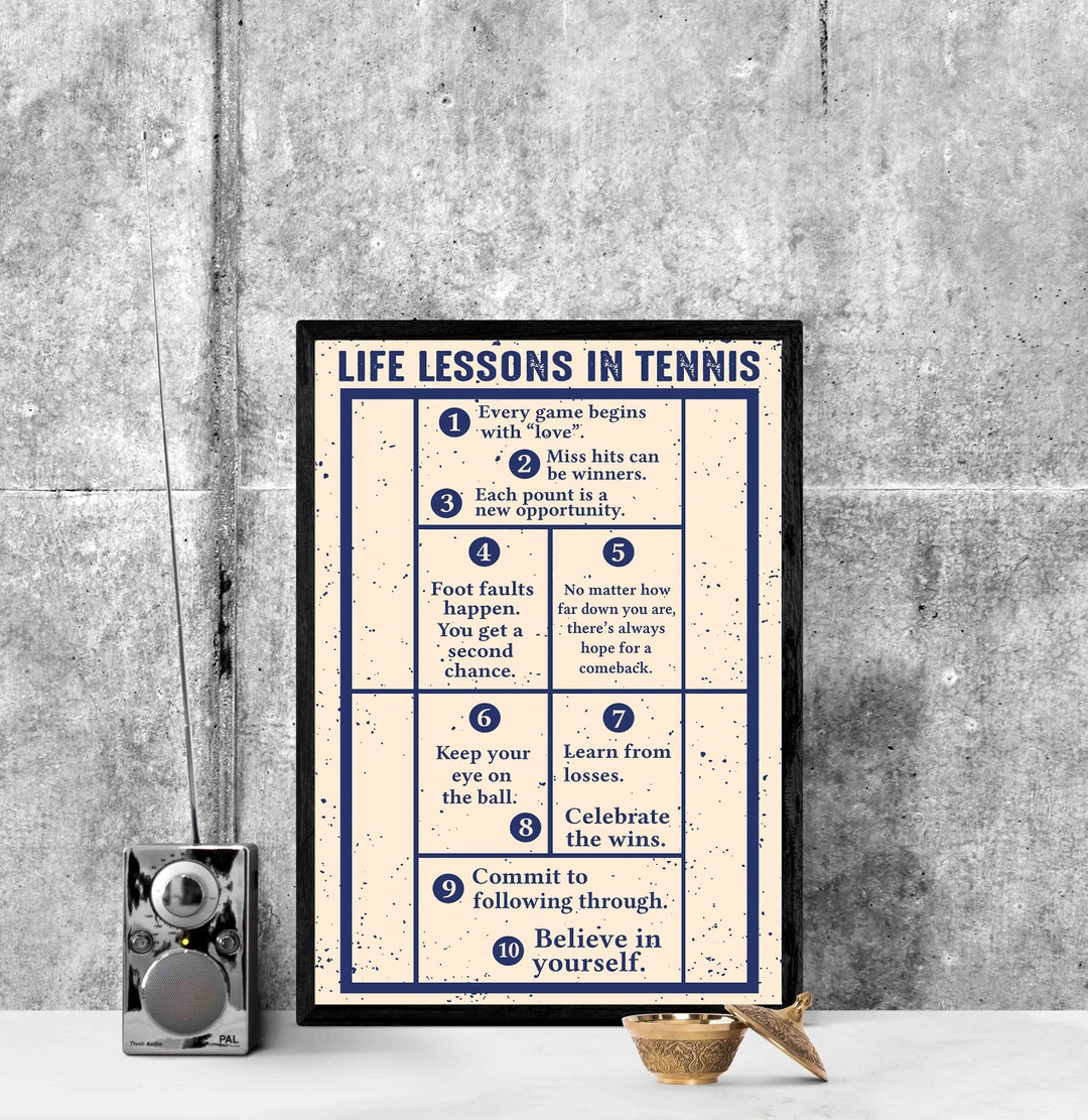 Unframed Life Lessons in Tennis, Tennis Lover Gift, Tennis Poster ...