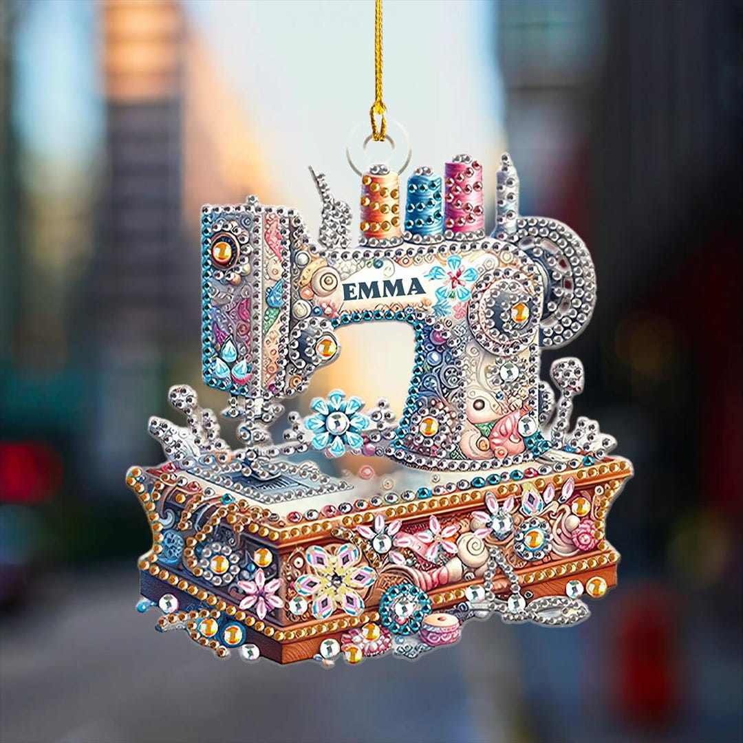 Custom Sewing Machine Acrylic Ornament, Custom Name Sewing Machine ...