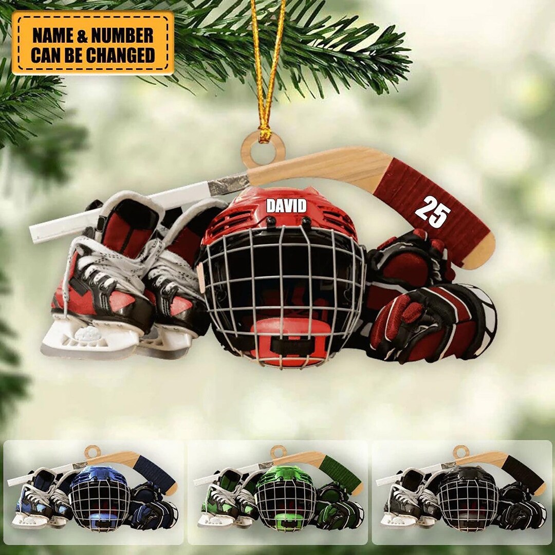 Custom Name Ice Hockey Skates Christmas Ornament, Hockey Skates Helmet ...