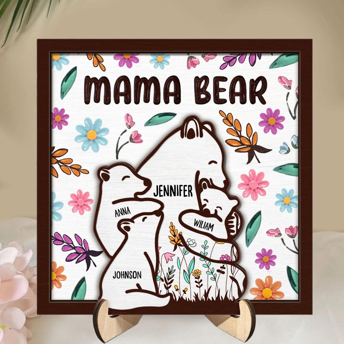 Personalized Mama Bear Floral Sign With Kids Name, Personalized Gifts ...