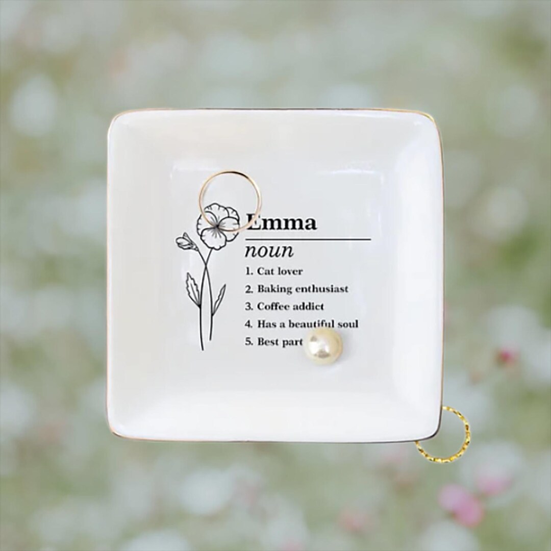 Personalised Birth Flower Trinket Jewelery, Personalized Jewelry Dish ...