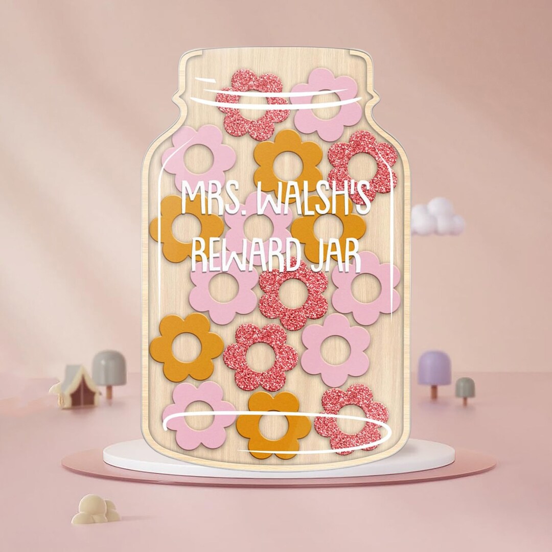 Custom Reward Jar and Tokens, Retro Flowers Jar Chore Chart, Classroom ...