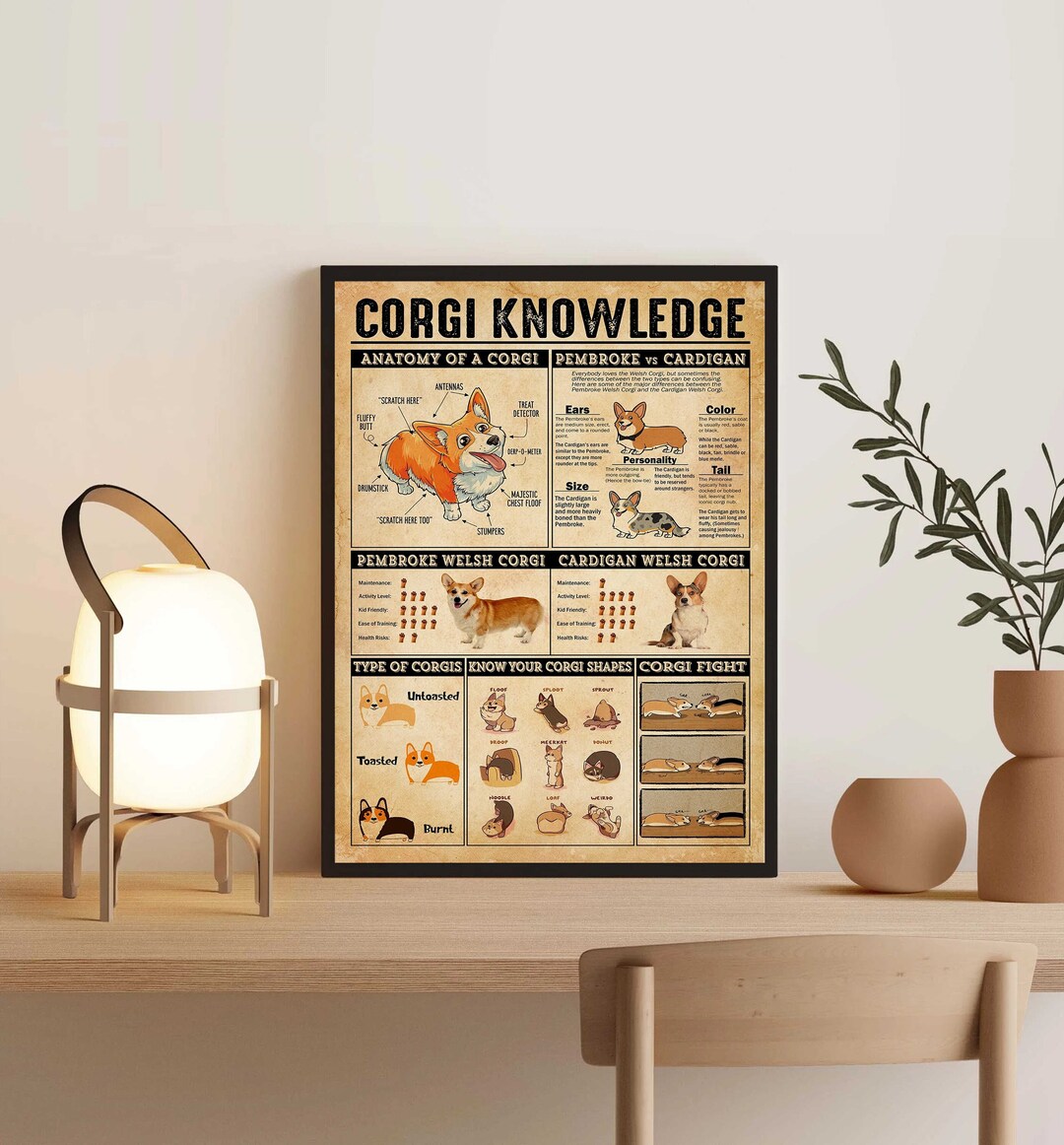 Unframed Corgi Knowledge Vintage Poster, Types of Corgis Poster ...
