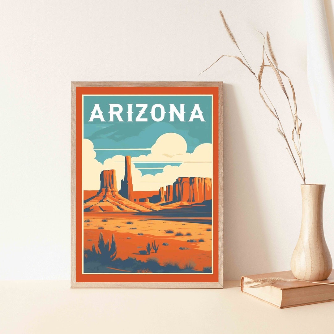 Retro Arizona Travel Poster, Vintage Arizona Art Print, Arizona Photo ...