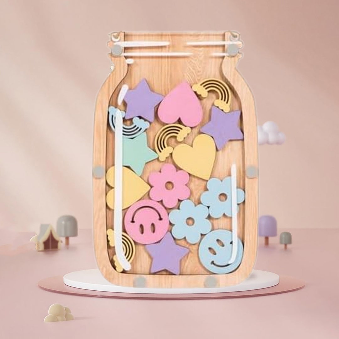 Custom Reward Jar and Tokens, Gifts Kids Wood Printed, Custom Star Jar ...