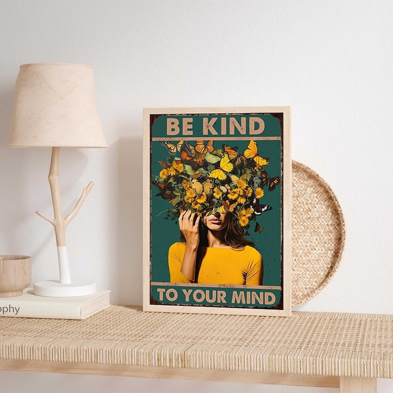 Be Kind to Your Mind Vintage Poster, Flower Girl Vintage Poster, Mental ...
