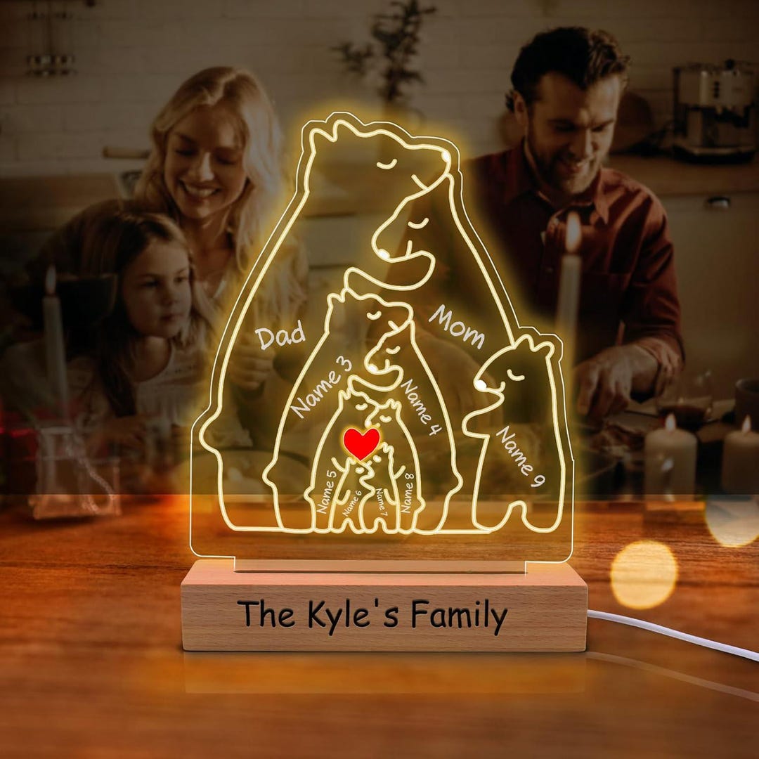 Personalized Bear Family Puzzle Night Light, Custom Family Members Name ...