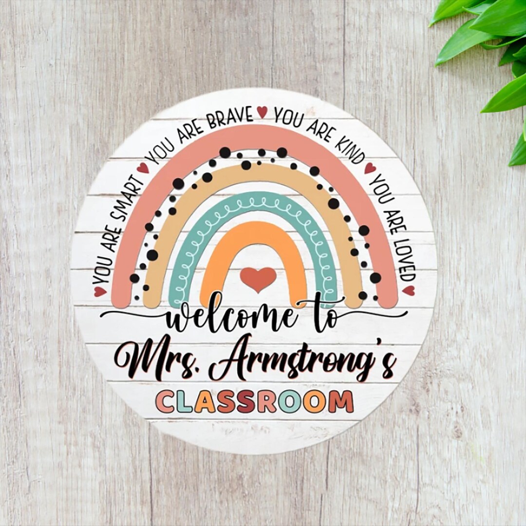Custom Rainbow Teacher Door Hanger, Teacher Desk Name Plate, Groovy ...