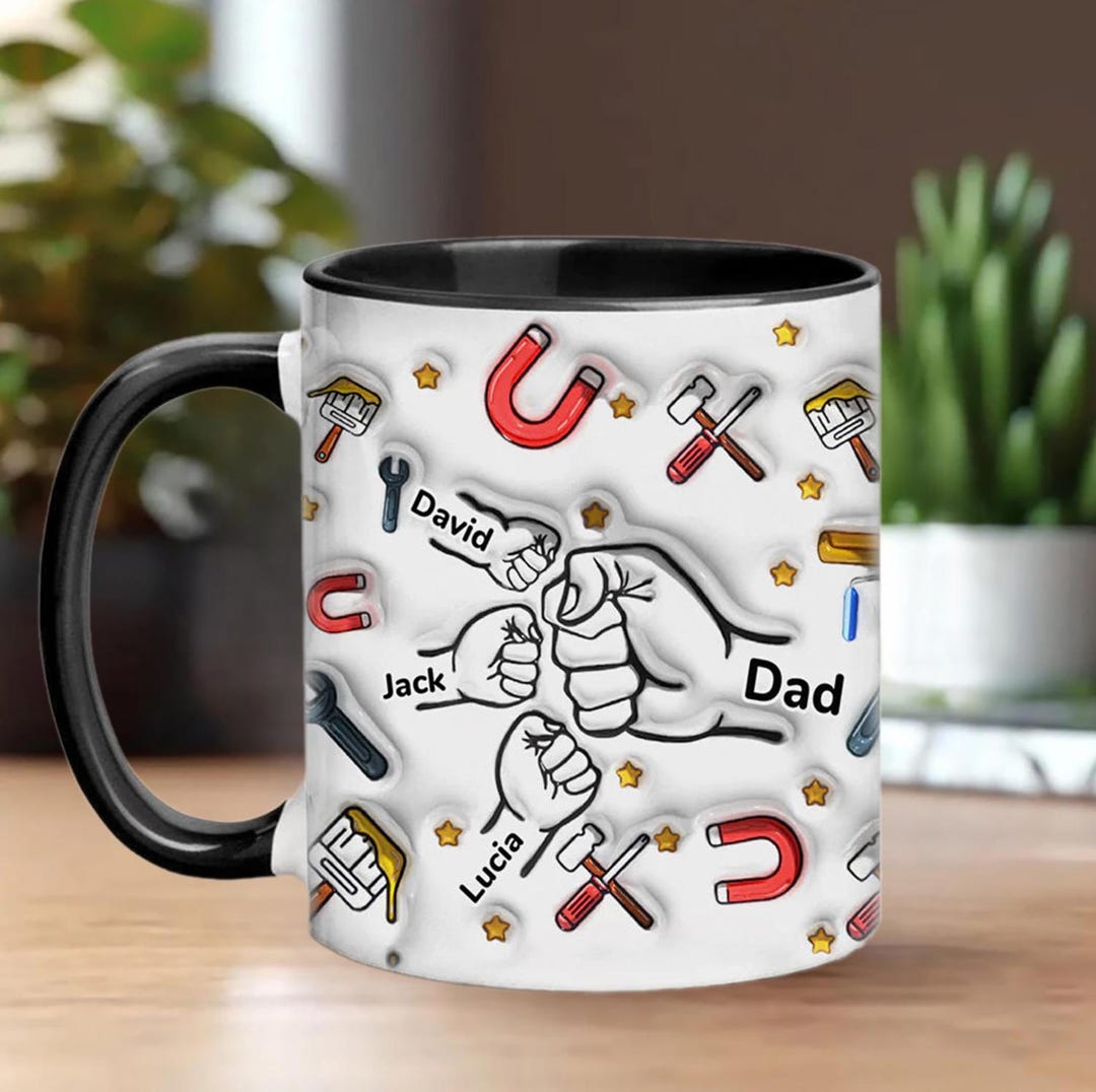 Personalized Dad Mug, Custom Dad Fist Bump Mug With Kids Name, Daddy ...