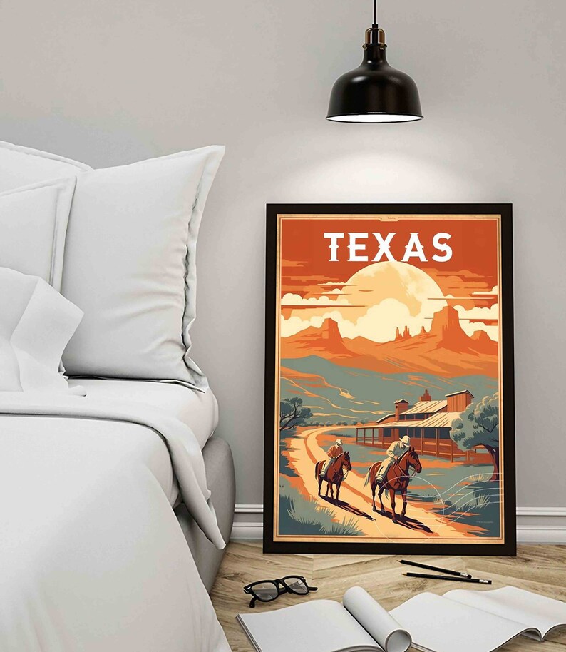 Retro Texas Travel Poster, Texas Wall Art, City Travel Print, Texas ...