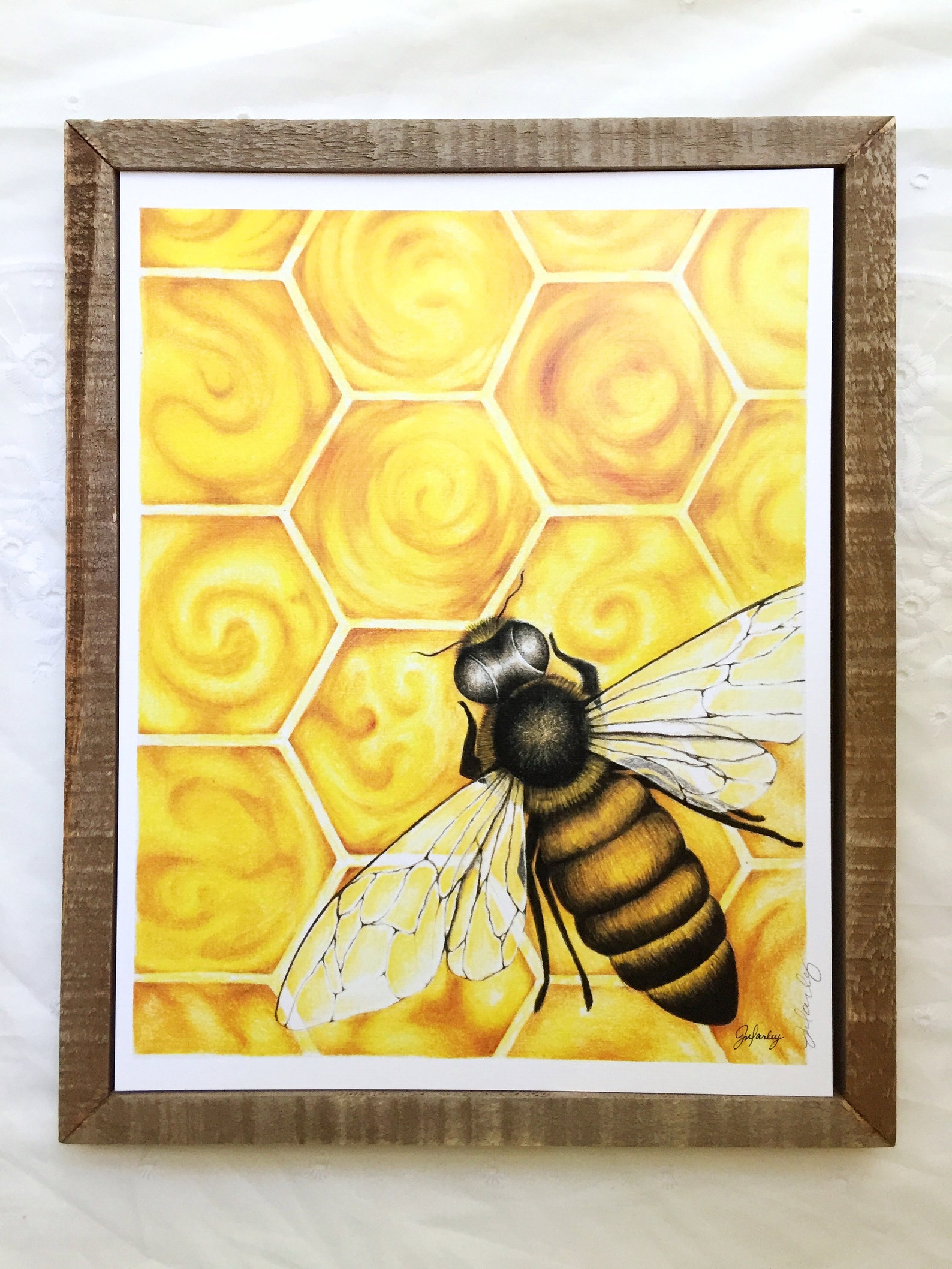 Bee & Honeycomb art print Garden Art Save the Bees Sweet as | Etsy