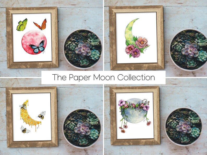 Honeycomb Cresent Moon With Honeybees Illustration Art Print - Etsy