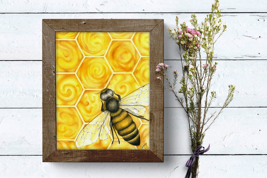 Bee & Honeycomb Art Print, Garden Art, Save the Bees, Sweet as Honey ...