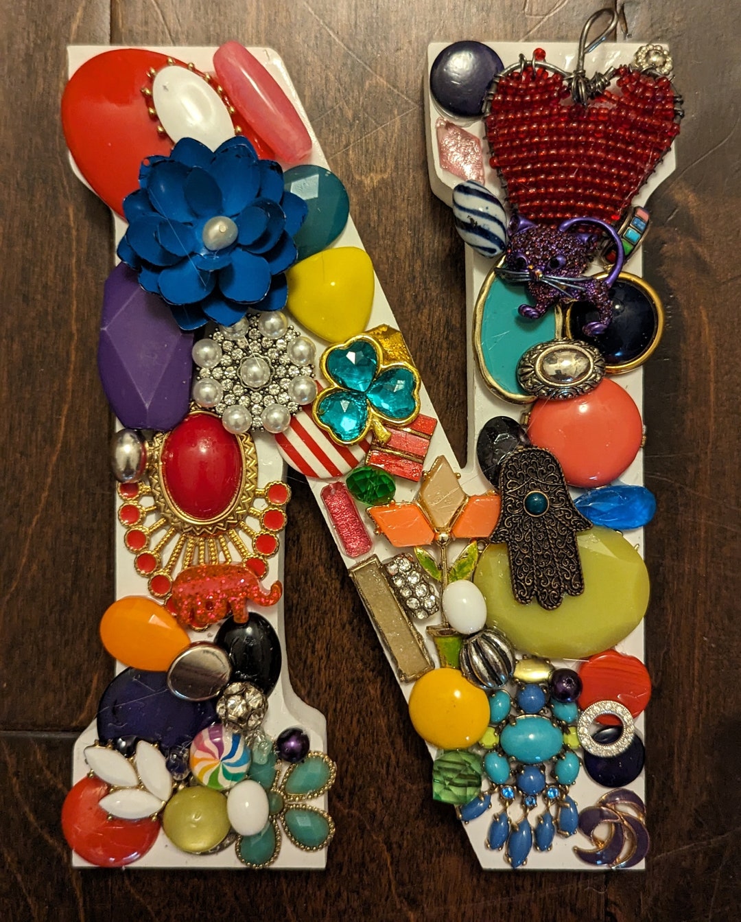 Unique Letter n Upcycled Bright Colors Bejeweled Multi Colored Standing ...