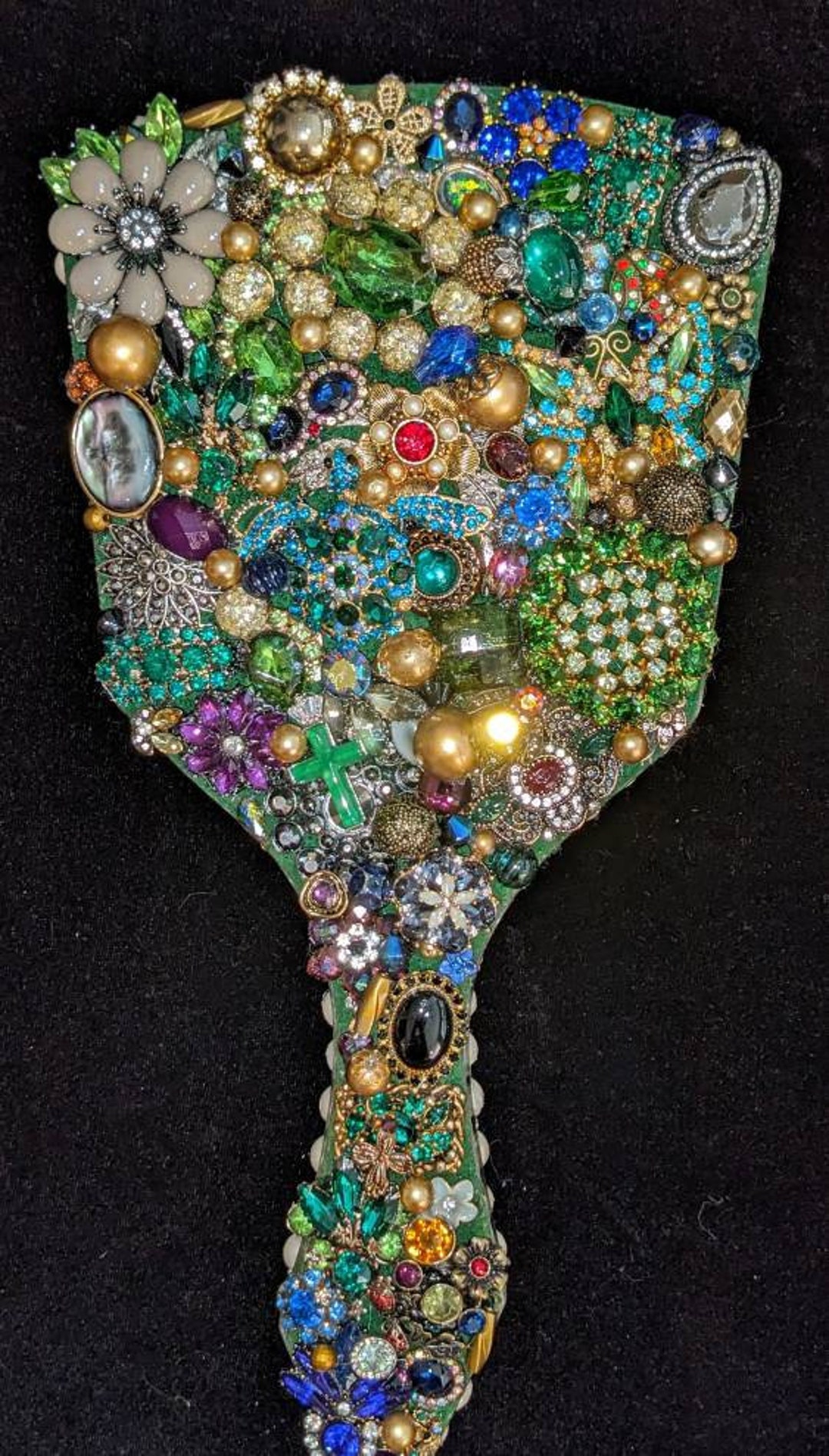 The Most Exquisite 1OAK Bejeweled Emerald / Pearl Vintage Hand Mirror ...