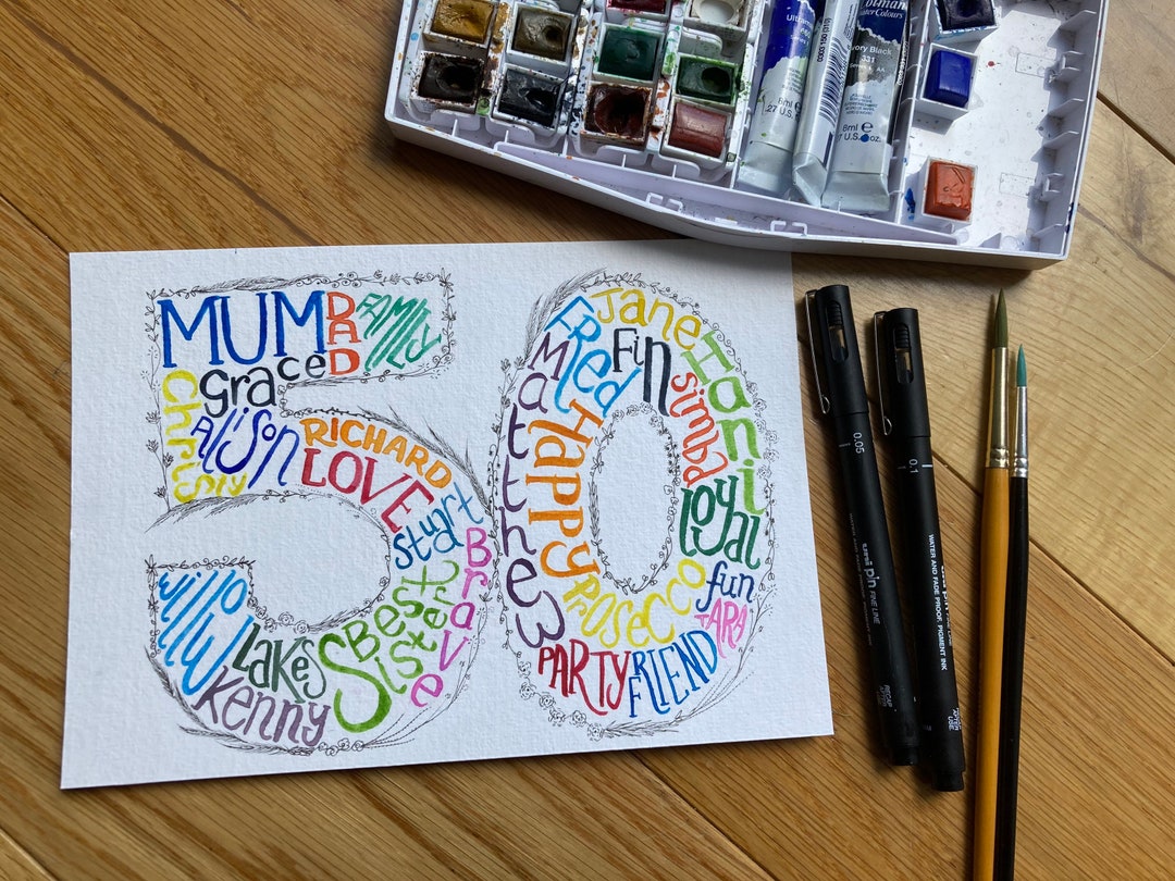 Personalised Number Word Art Card, Personalised Age Number Art, Number ...