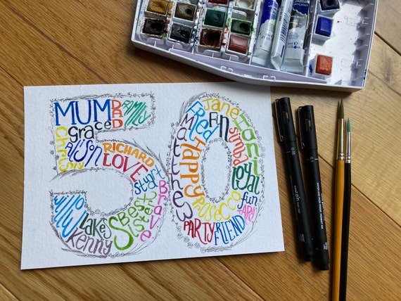 Personalised Number Word Art Card Personalised Age Number - Etsy