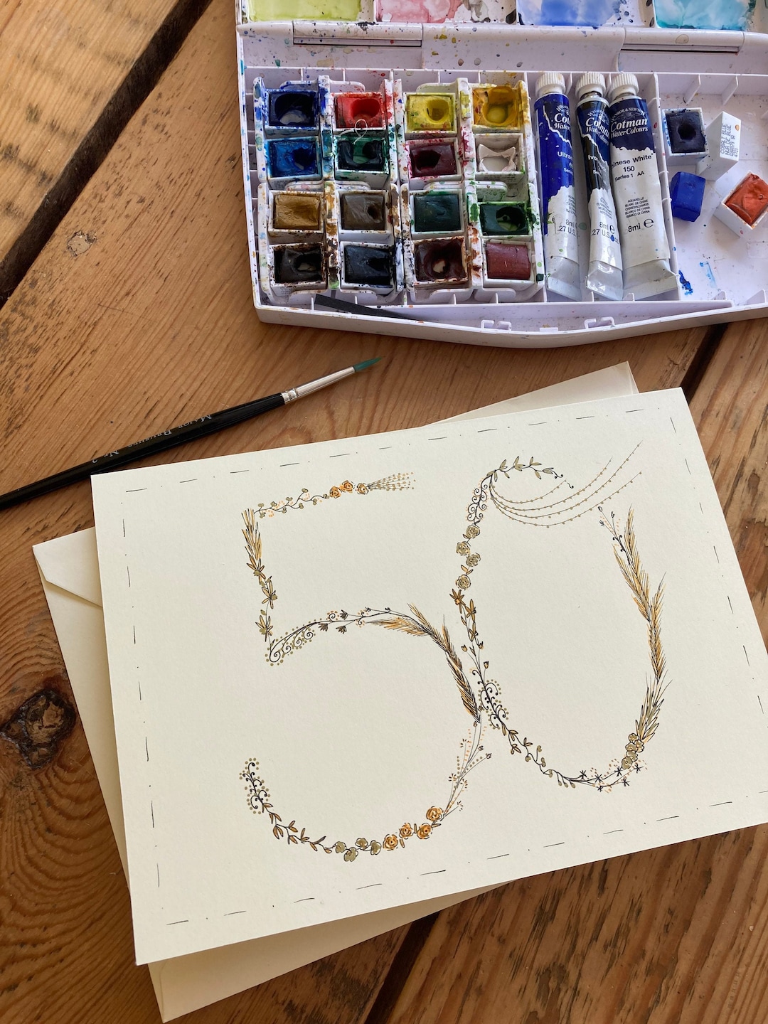 Hand-drawn 50th Anniversary Card: Gold Floral Design, Personalized - Etsy