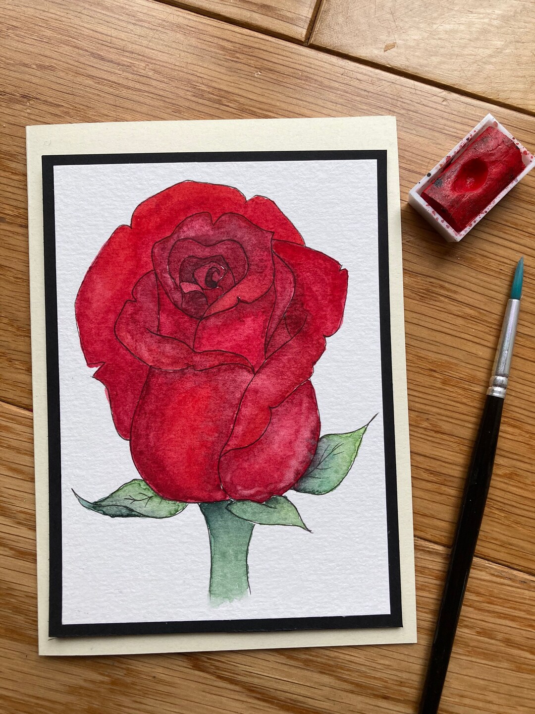 Rose Card, Red Rose Card, Watercolour Rose Card, Hand Painted Rose Card ...