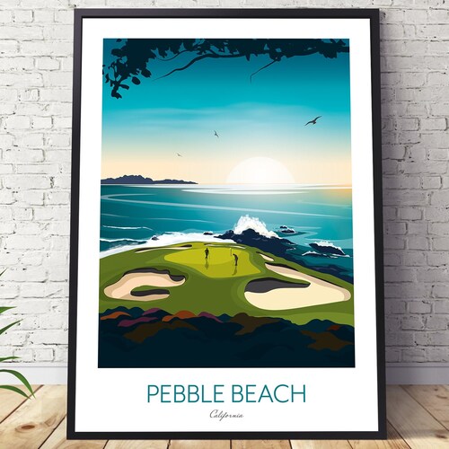 Pebble Beach 7 California Golf Travel Print Poster | Etsy