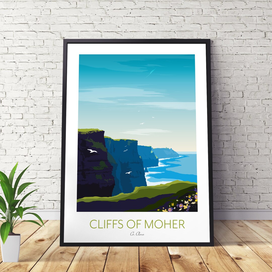 Cliffs of Moher Travel Poster Ireland - West of Ireland Coastline Print ...