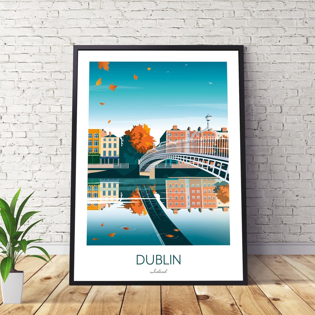Dublin Travel Poster, Ha'penny Bridge, Ireland - Etsy