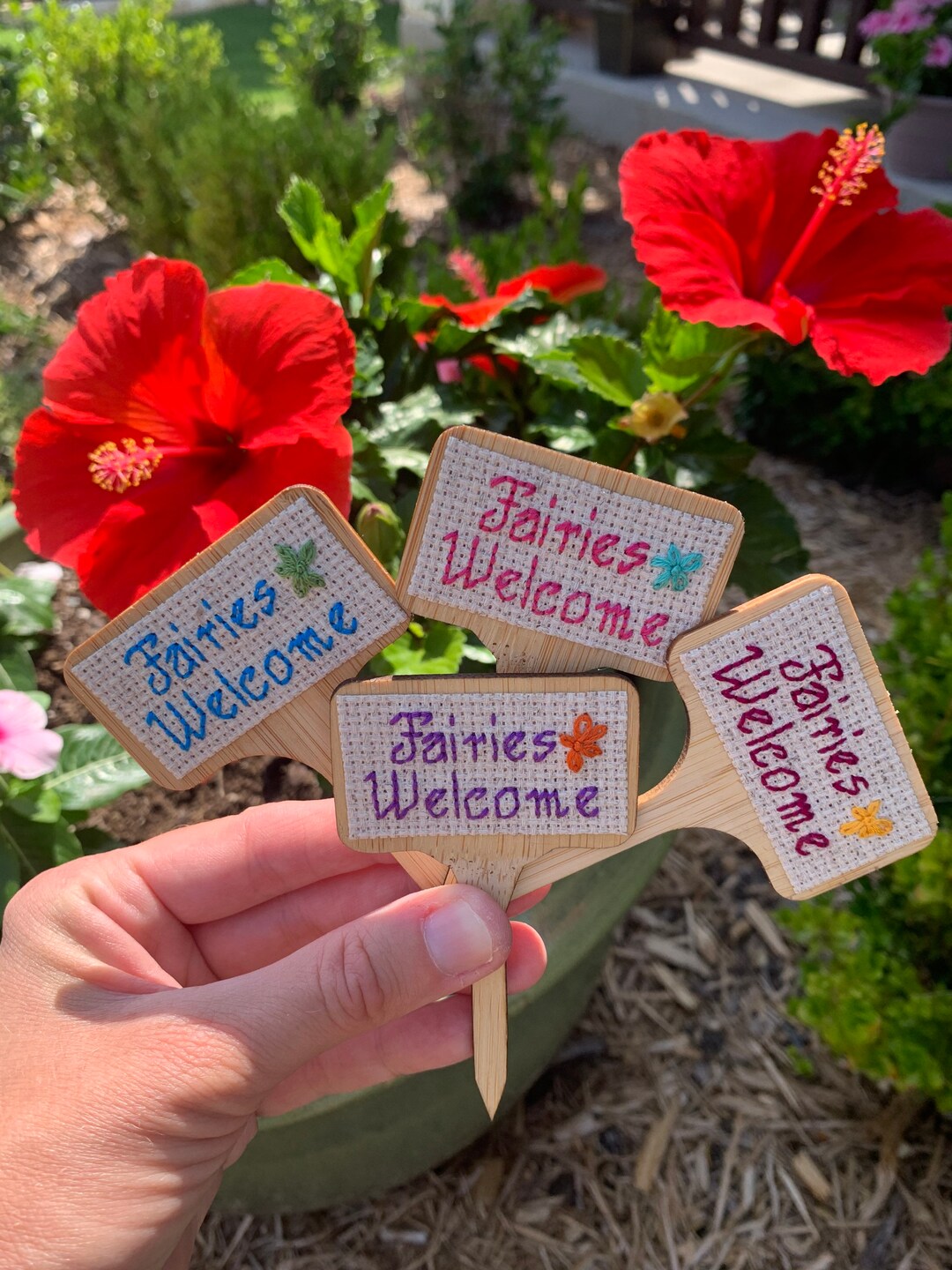 Set of 4 Fairies Welcome Bamboo Plant Markers; Fairy Garden Decor ...