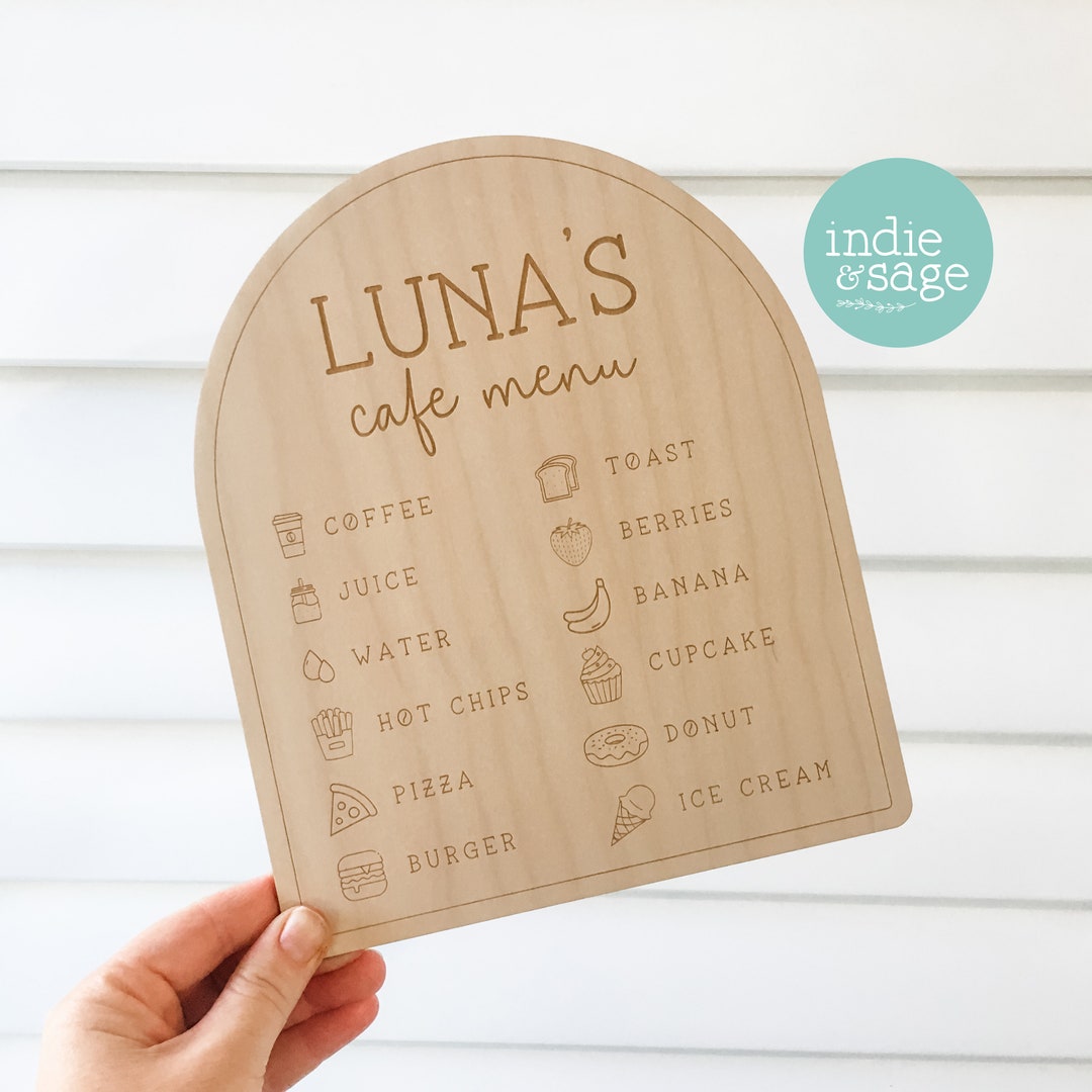 Personalised Play Kitchen Menu With Stand, Kids Cafe Sign, Kids Cafe ...