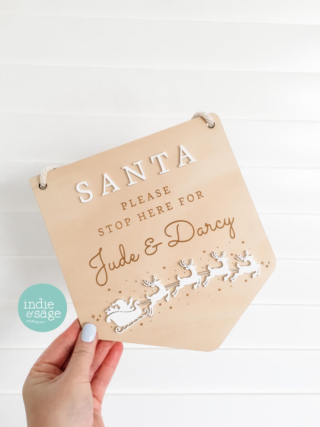 Santa Stop Here Sign - Personalised Santa Please Stop Here Hanging Sign ...