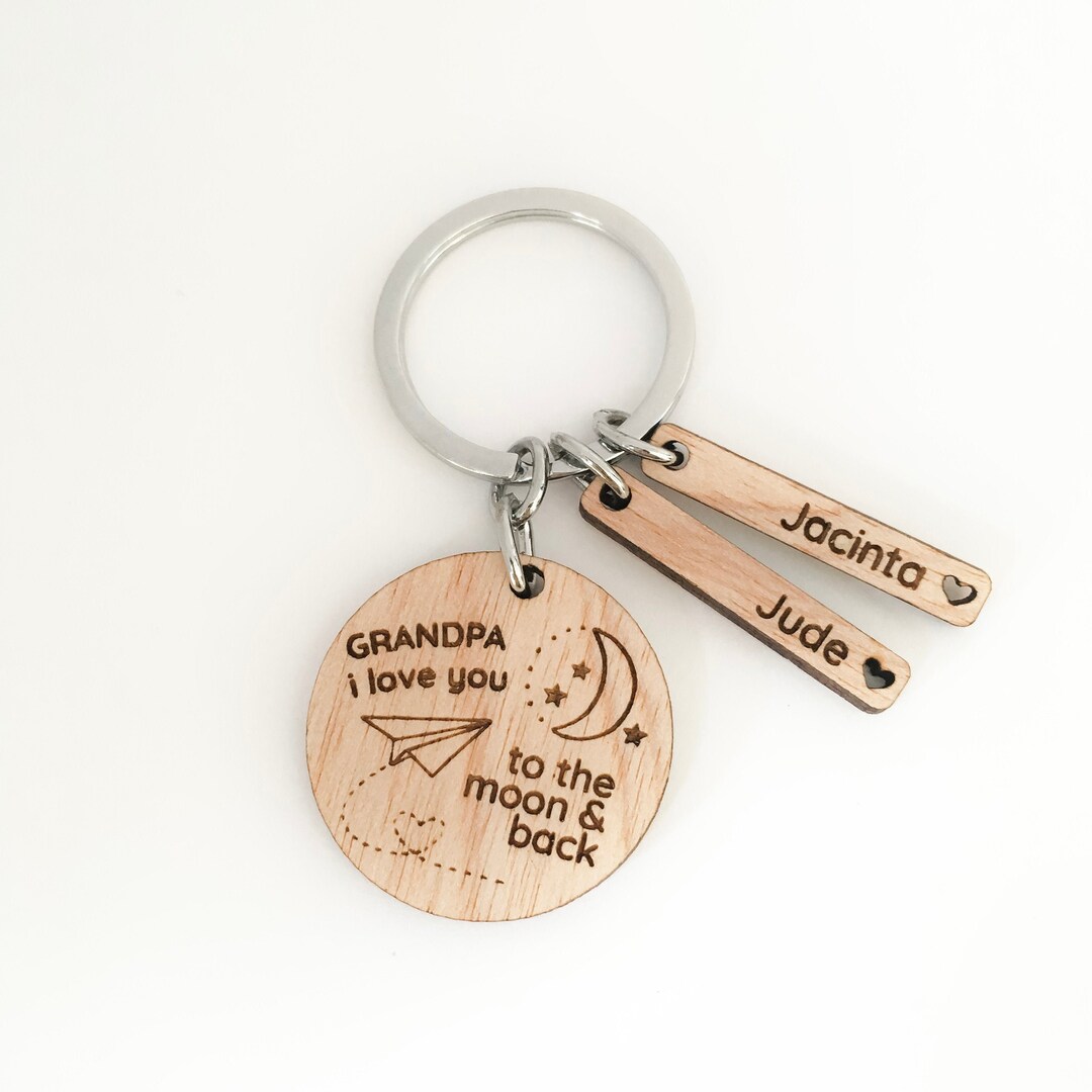 I Love You Too the Moon and Back Personalised Keyring, Gift for Dad ...