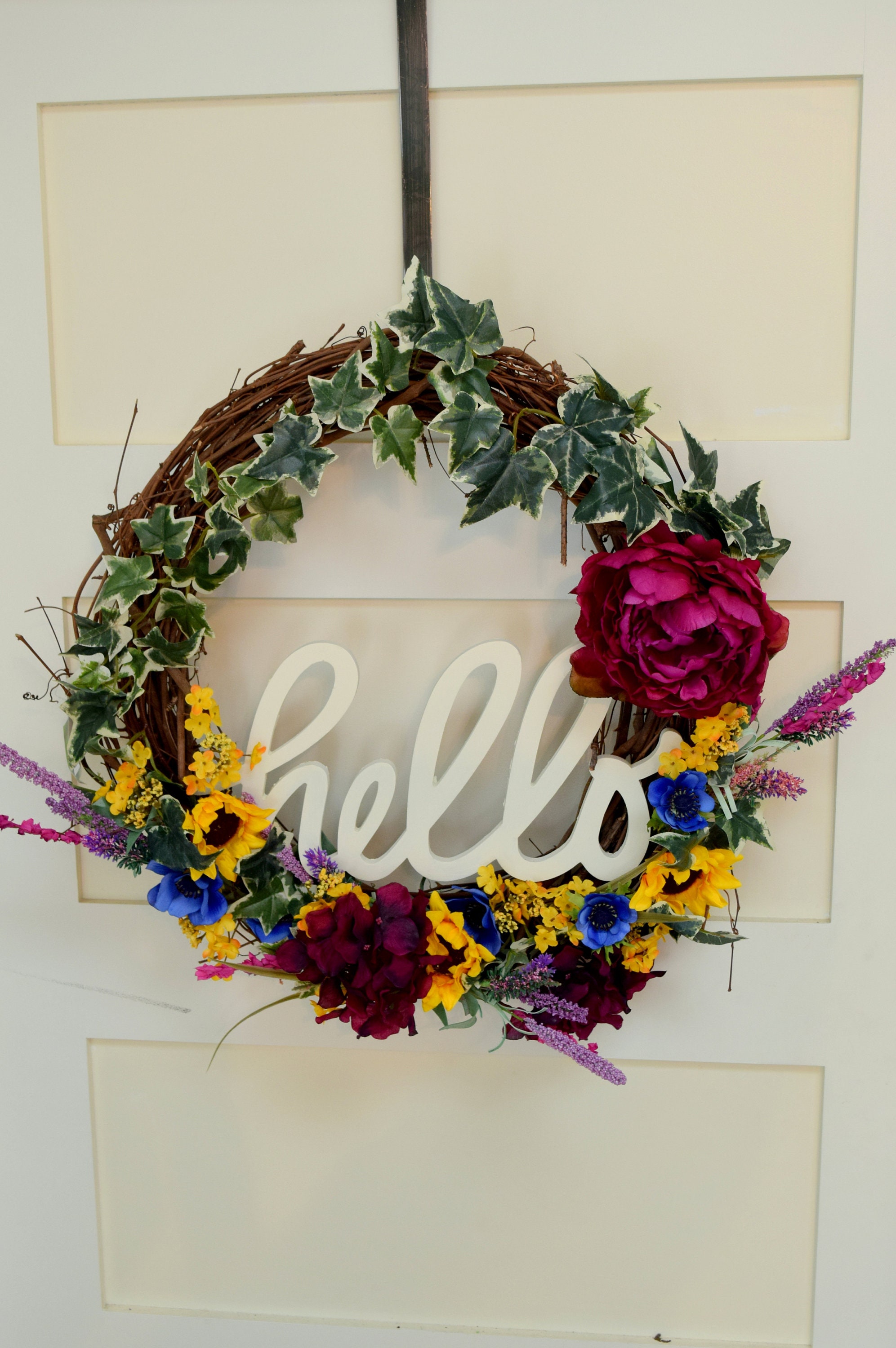 Handmade Hello Wreath Faux Floral Wreath - Etsy.de