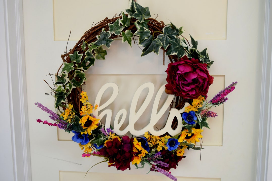 Handmade Hello Wreath Faux Floral Wreath - Etsy.de