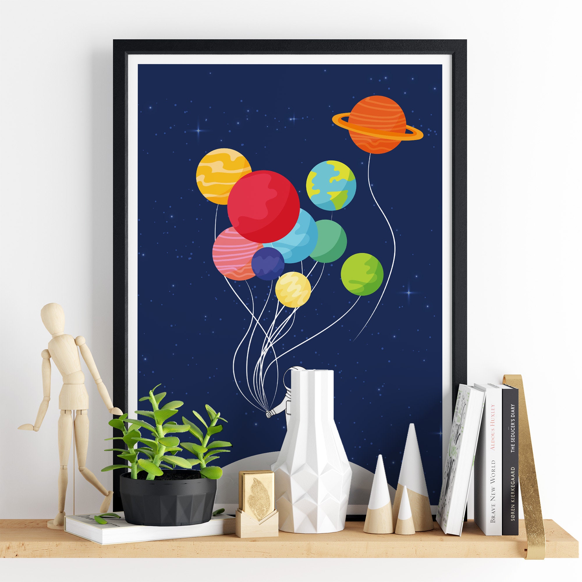Solar System Poster With Astronaut Boy Space Themed Nursery - Etsy