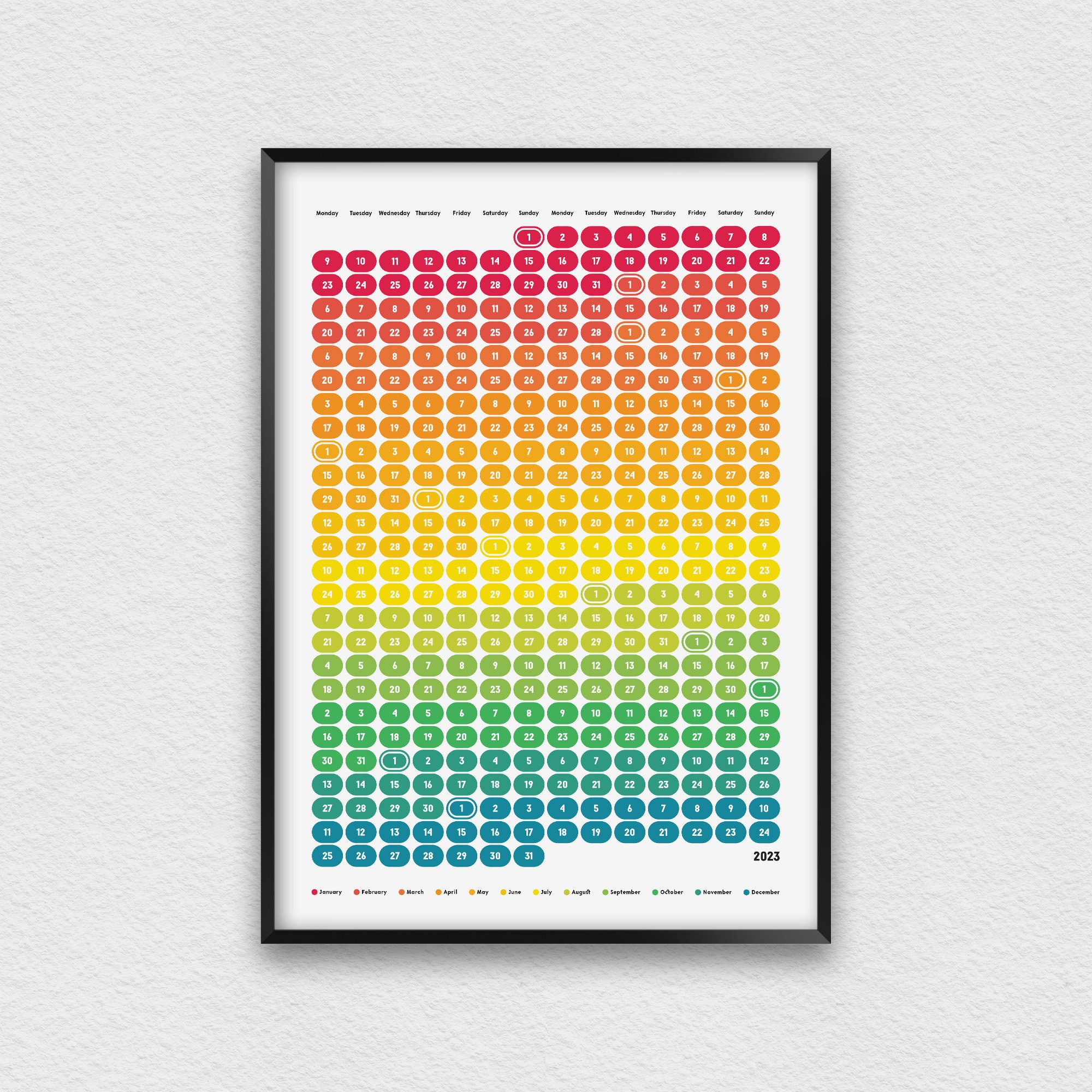 One Page Yearly Calendar for 2023 Rainbow Colored 2023 - Etsy Ireland