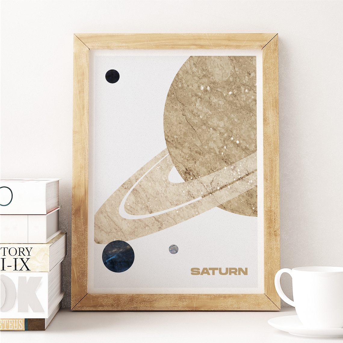 Saturn Poster With Marble Textures Planets Poster Series | Etsy