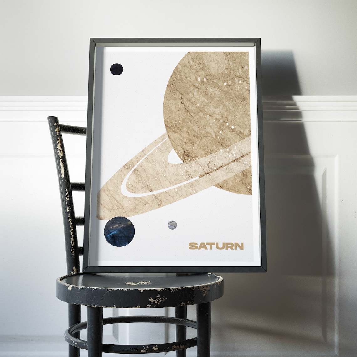 Saturn Poster With Marble Textures Planets Poster Series | Etsy
