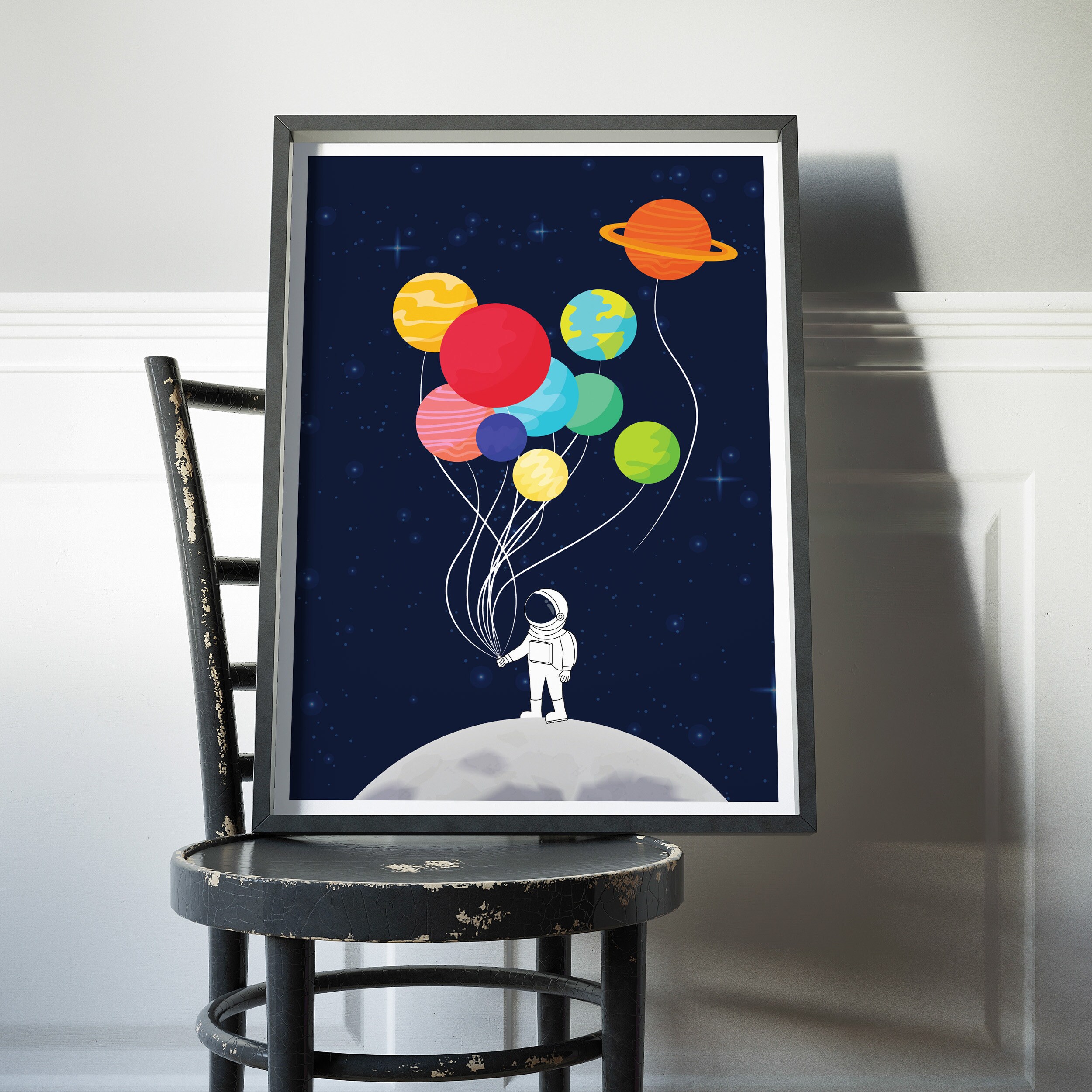 Solar System Poster With Astronaut Boy Space Themed Nursery | Etsy