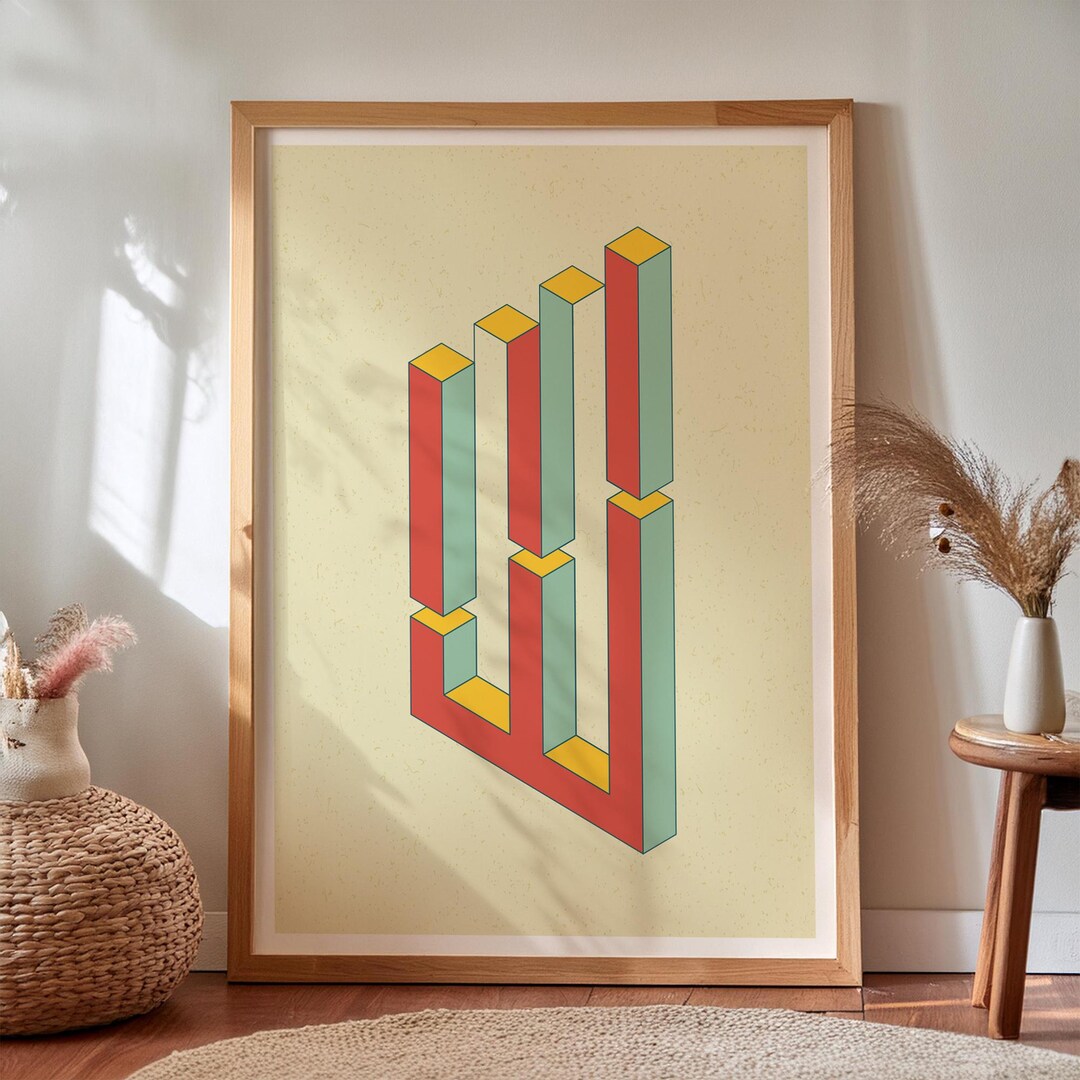Impossible Columns Print, Optical Illusion Geometry Poster, Escher ...