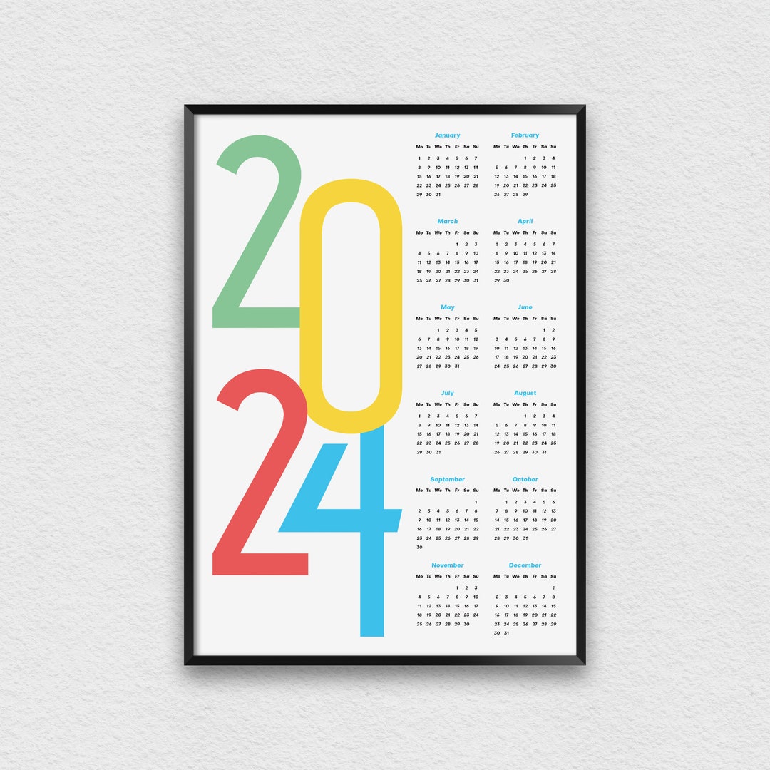 2024 Wall Calendar for Living Room Decoration in Rainbow Colors, Modern ...