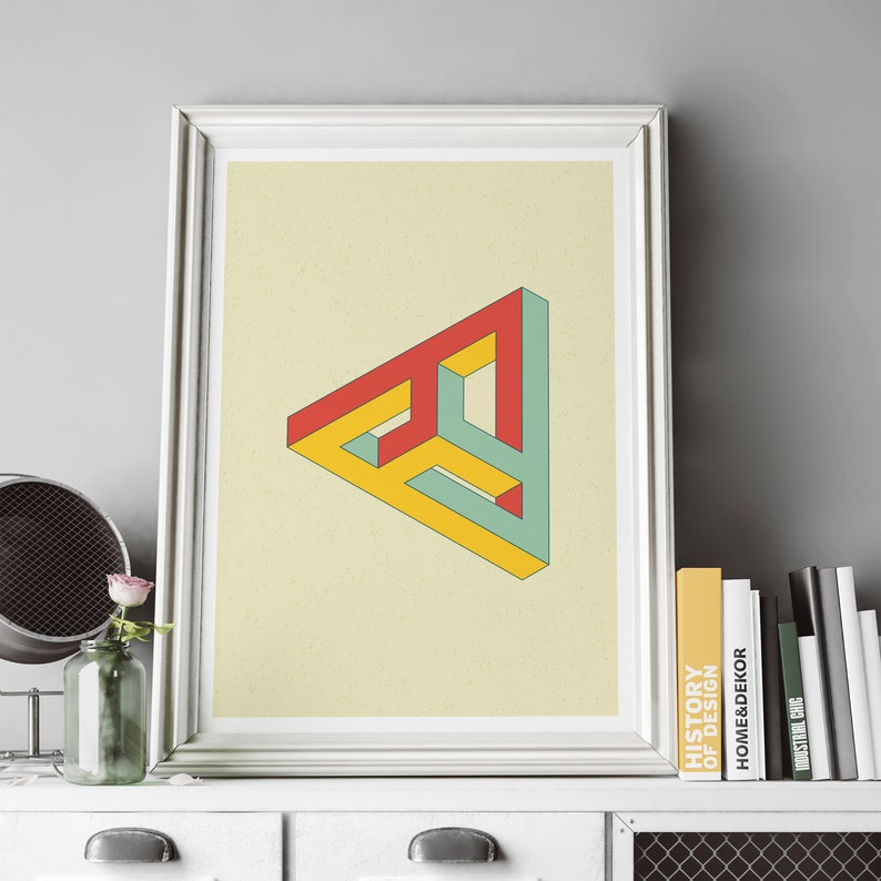 Optical Illusion Wall Art Retro Style Penrose Triangle Print | Etsy