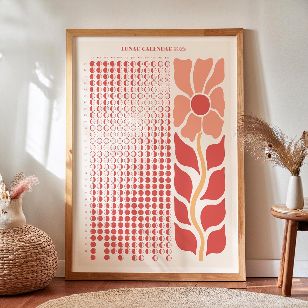 2025 Lunar Calendar With Groovy Floral Theme, Vertical Wall Calendar ...