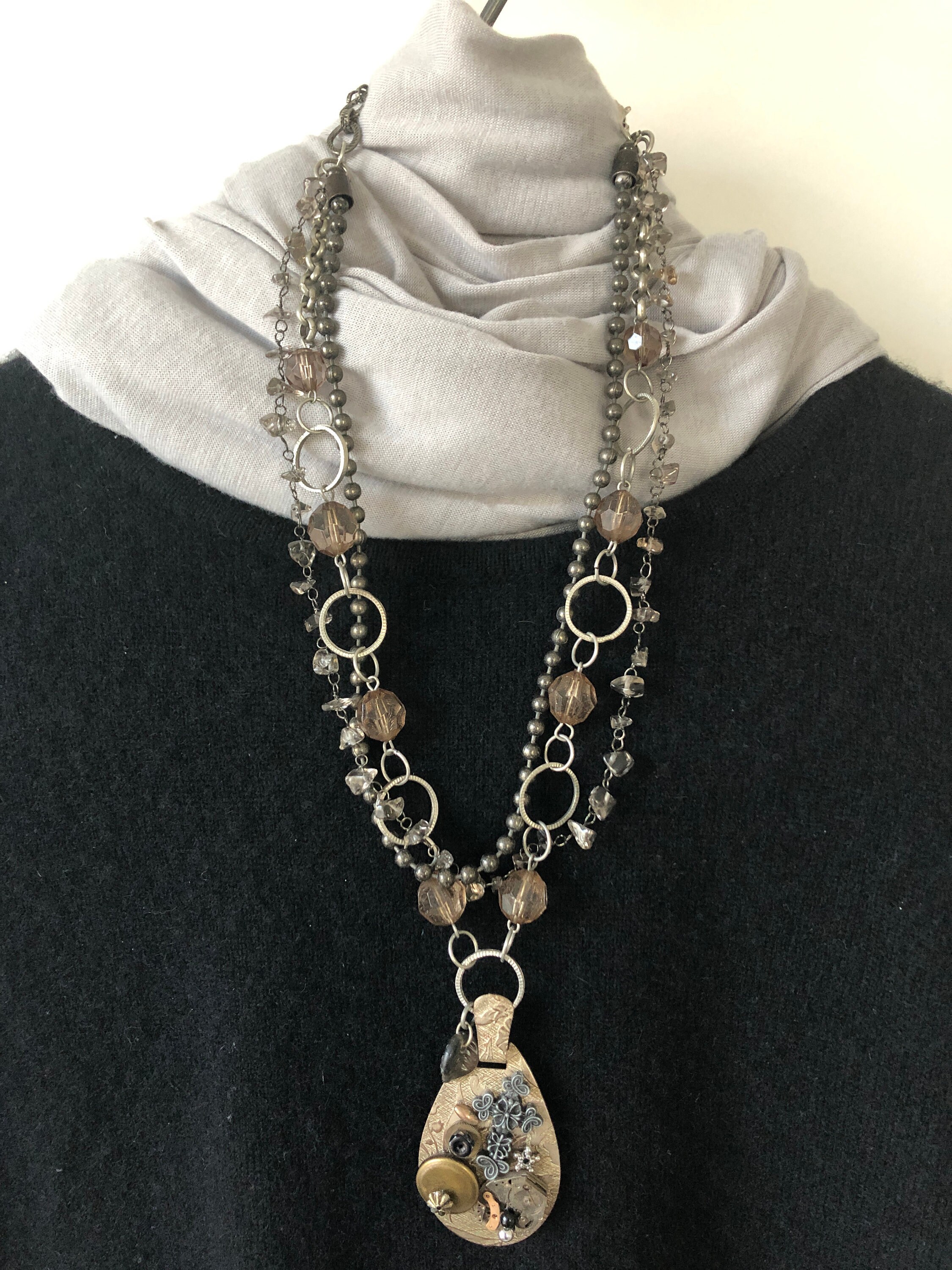 Cross and Shadow. Multi-layer 20" Chain Necklace, Pendant is Tarnished ...