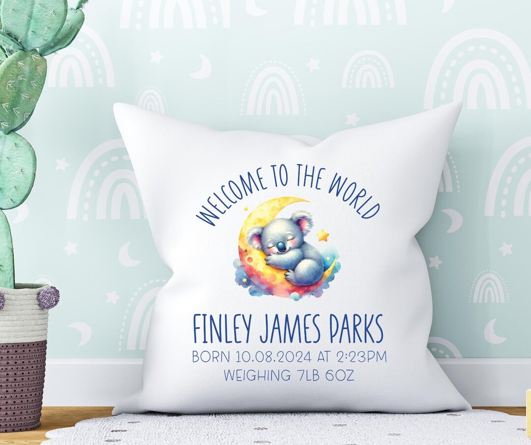 Koala Baby Welcome to the World Personalised Cushion, New Baby Gift ...