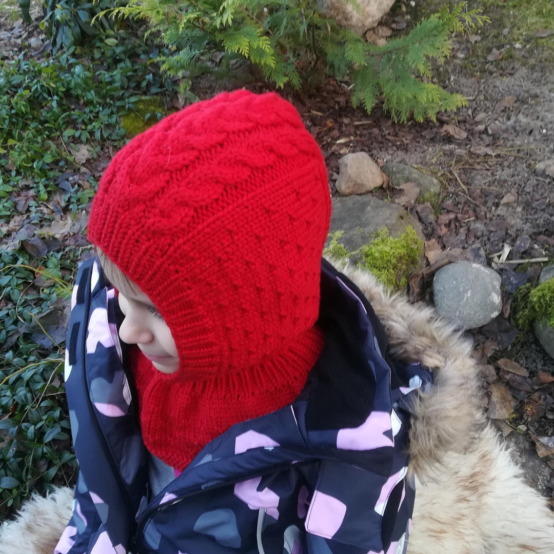 Red Merino Wool Kids Balaclava:baby/toddler/children's Hoodie Hat Neck ...