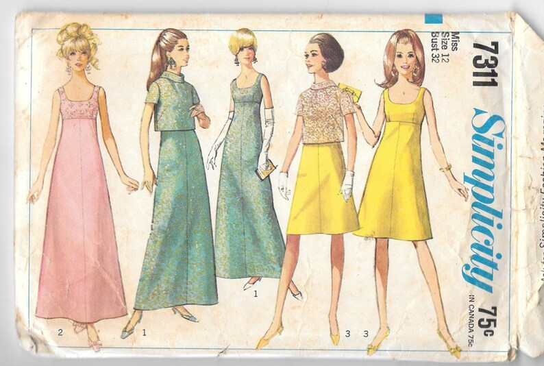 Vintage 1967 Simplicity 7311 Evening Prom Dress 2 Lengths and Jacket ...