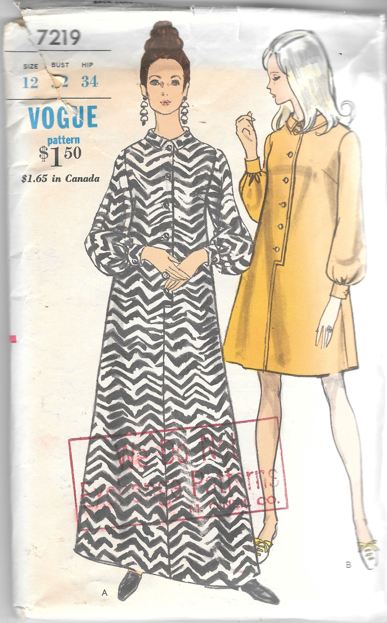Vintage Vogue 7219 Mini or Maxi Dress or Tunic Size 12 Bust 32 Sewing ...