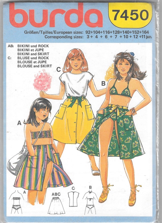 UNCUT Burda 7450 Girls Bikini Skirt Halter Top Blouse | Etsy
