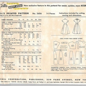 Vintage 1950s Misses Shirtwaist Dress Bow Collar Sewing Patttern ...